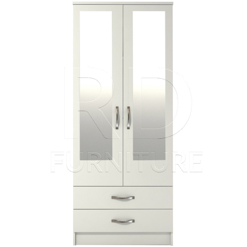 White mirrored wardrobe with drawers store