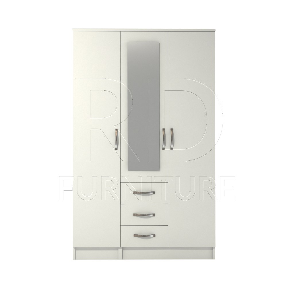 Ready assembled Classic 3 Door 3 Drawer Combi Mirrored Wardrobe White ...