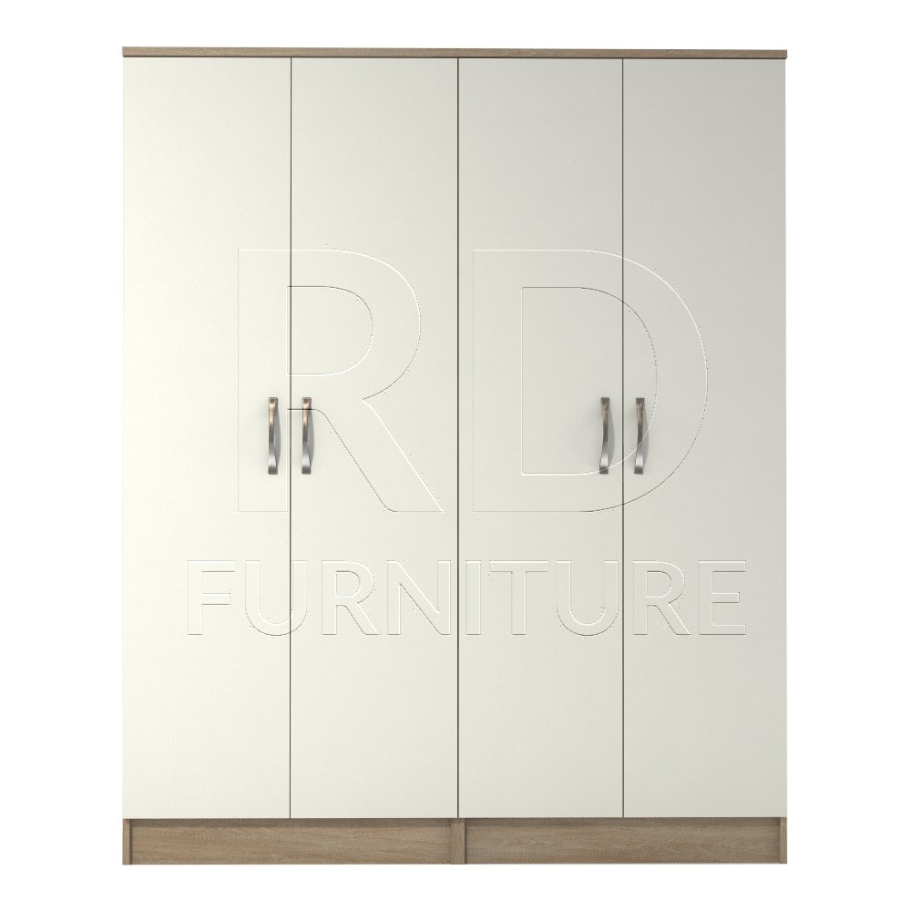 Ready assembled Classic 4 Door Wardrobe Oak And White - RD Furniture